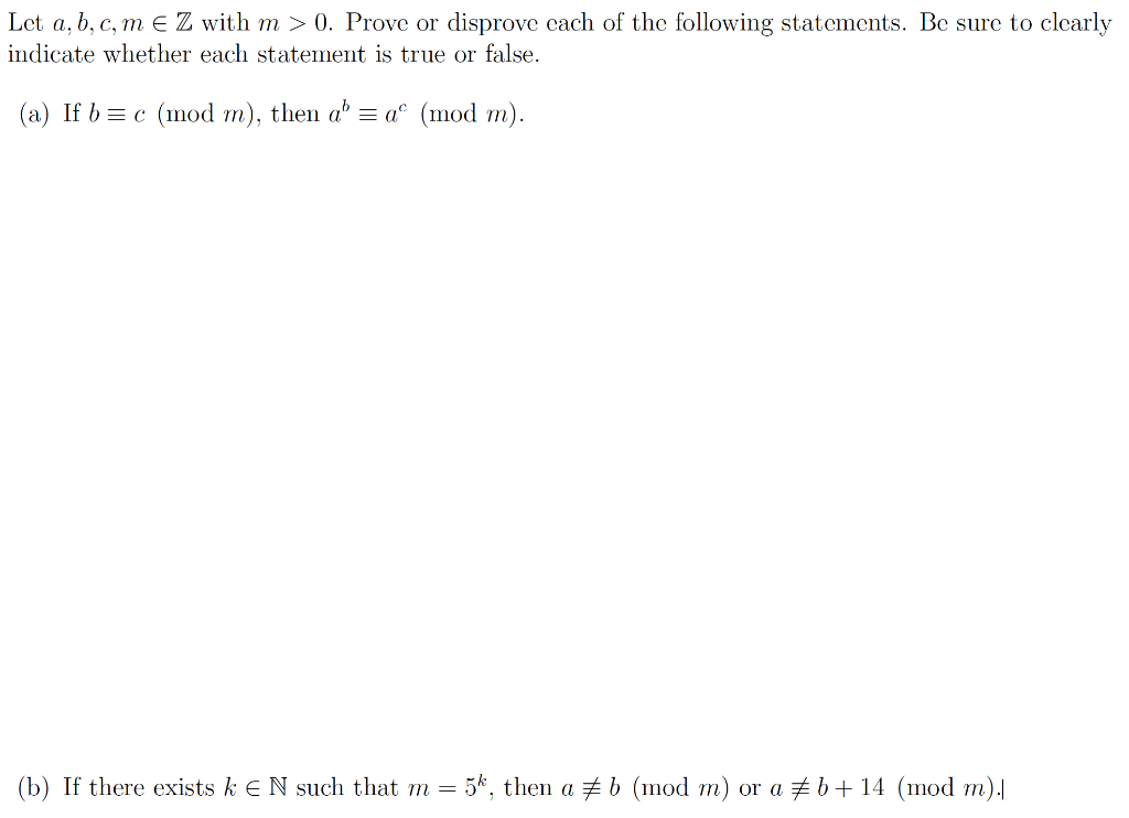 Solved Let a,b,c,m E Z with m > 0. Prove or disprove each of | Chegg.com
