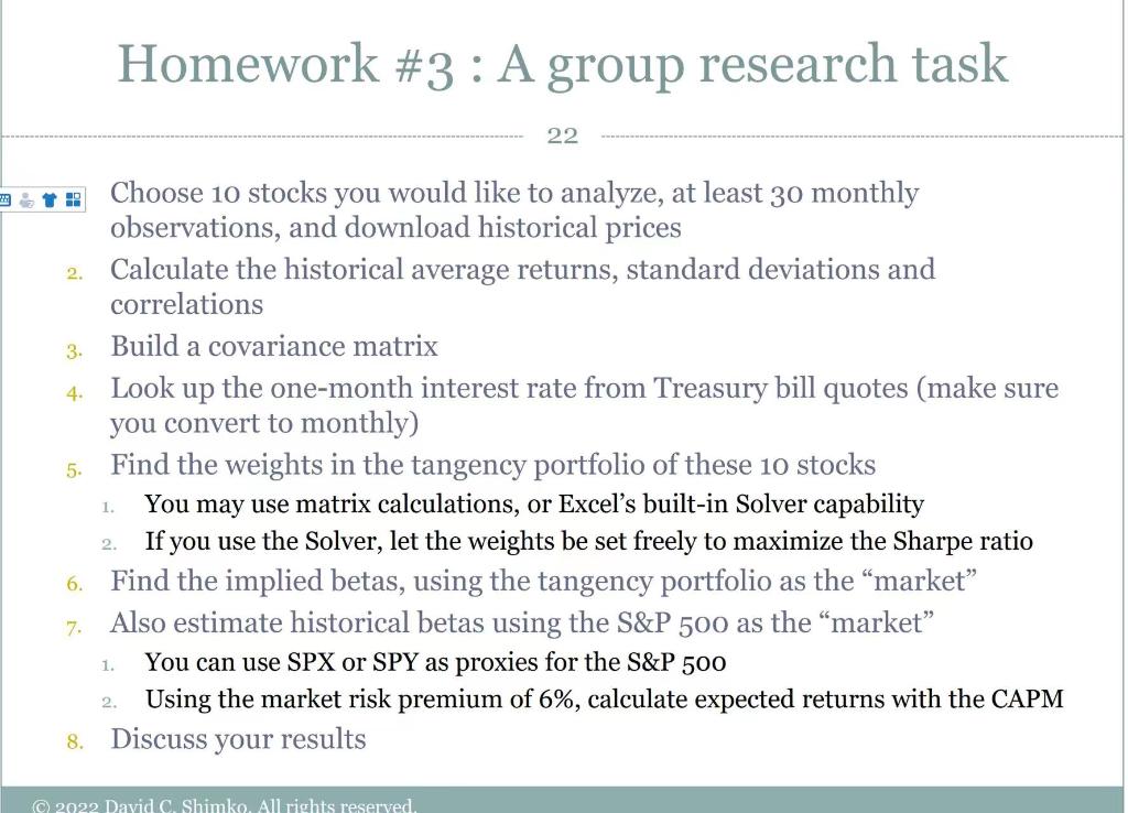 Homework #3 : A group research task Choose 10 stocks | Chegg.com