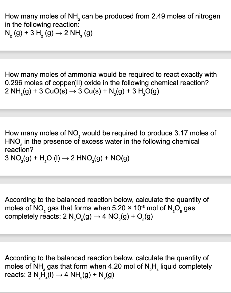 Solved How many moles of NH3 can be produced from 2.49 moles | Chegg.com