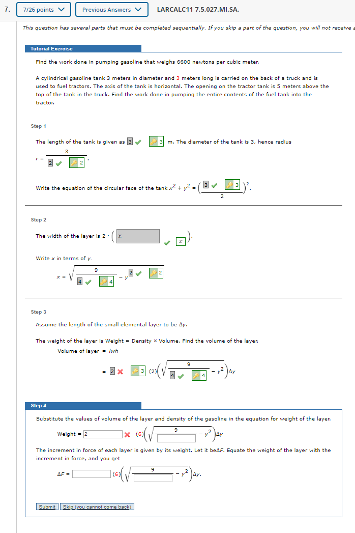 Solved 7. 7/26 points | Previous Answers | LARCALC11 | Chegg.com