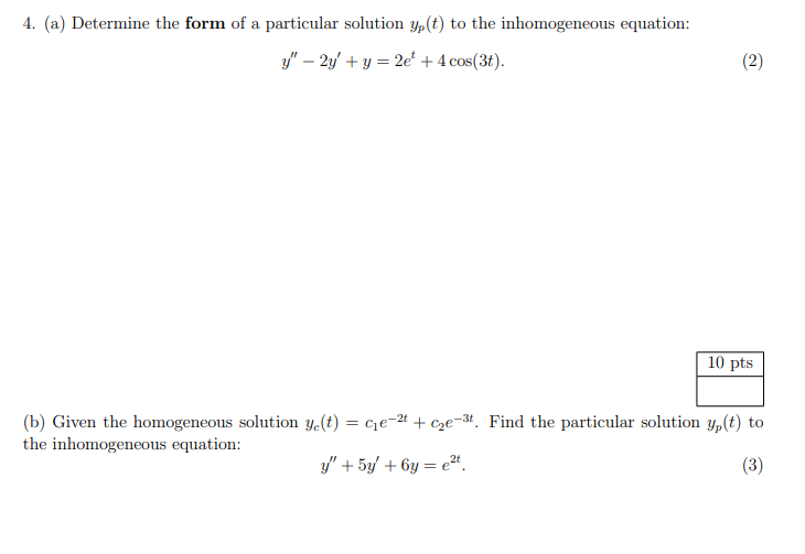 Solved 4. (a) Determine the form of a particular solution | Chegg.com