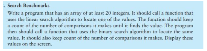 Solved Search Benchmarks Write A Program That Has An Array 