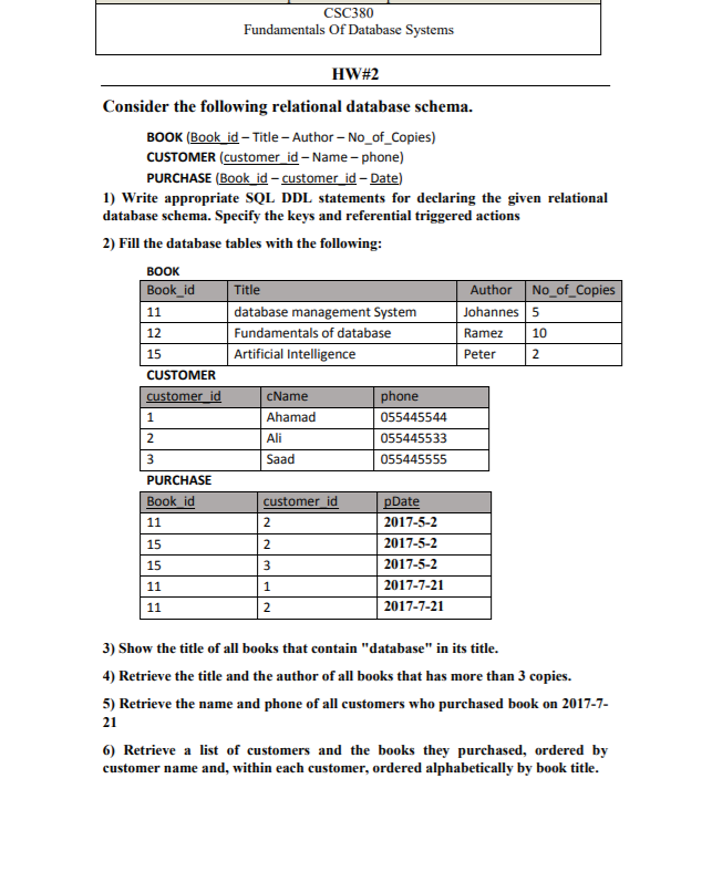 Solved CSC380 Fundamentals Of Database Systems HW#2 Consider | Chegg.com