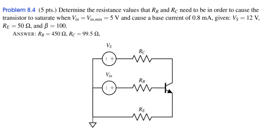 Solved Problem 8.4 (5 pts.) Determine the resistance values | Chegg.com