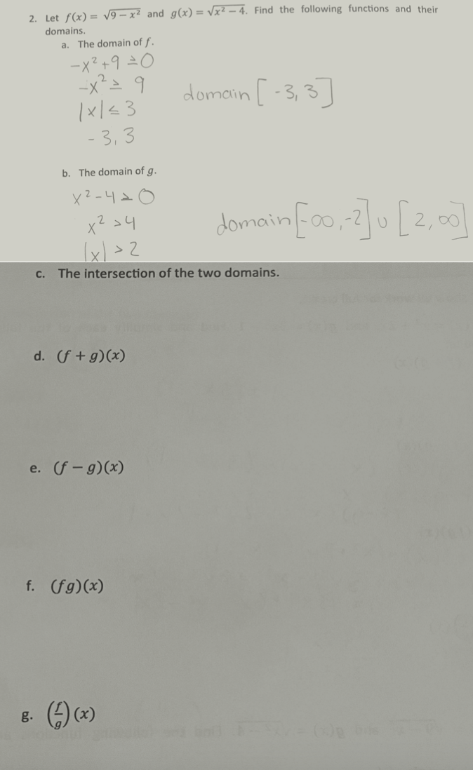 Solved a. ﻿The domain of f.c. ﻿The intersection of the two | Chegg.com