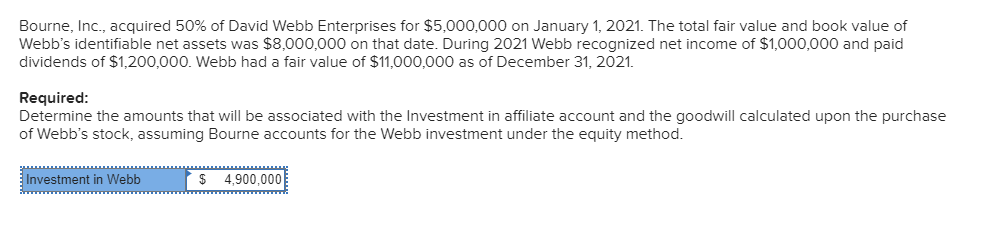 Solved Bourne, Inc., acquired 50% of David Webb Enterprises | Chegg.com