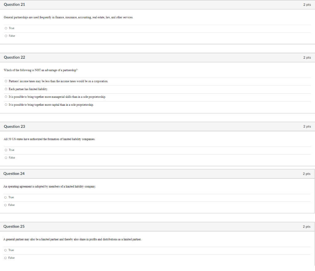 Solved Question 21 2 pts General partnerships are used | Chegg.com