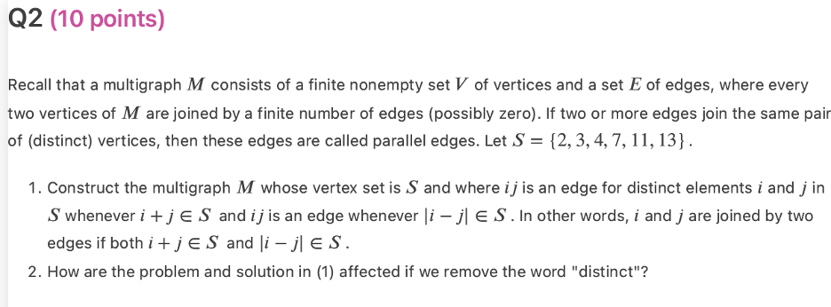 Solved Recall that a multigraph M consists of a finite | Chegg.com
