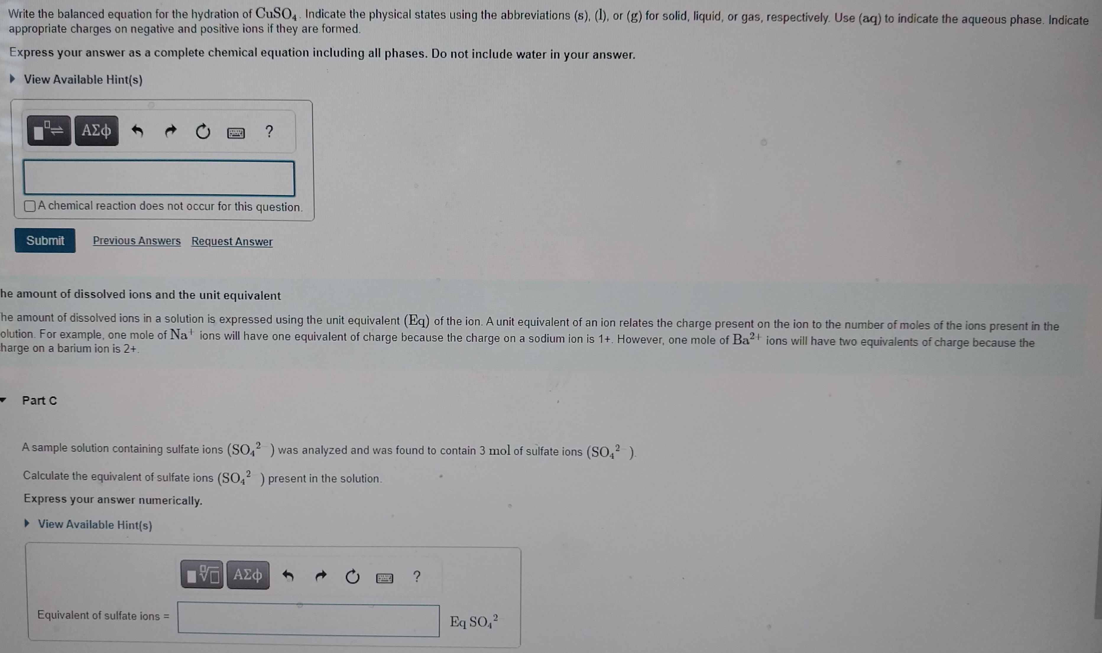 Solved Write the balanced equation for the hydration of | Chegg.com