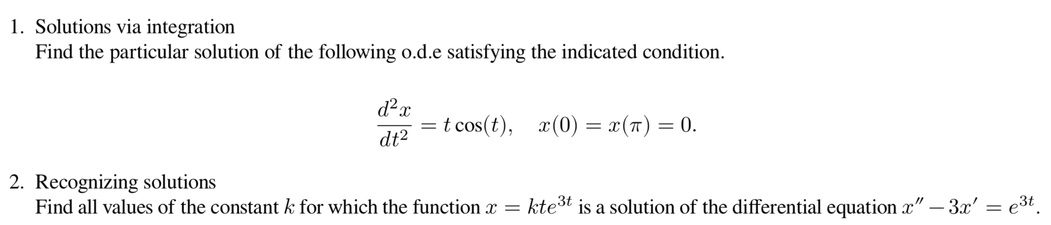 Solved 1. Solutions via integration Find the particular | Chegg.com