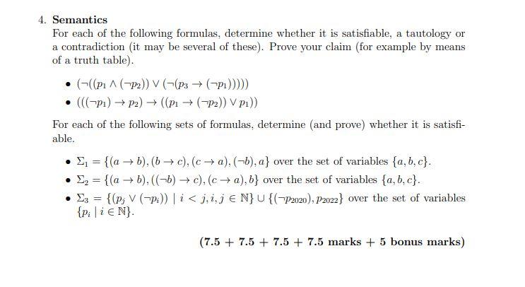 Solved 4. Semantics For each of the following formulas, | Chegg.com