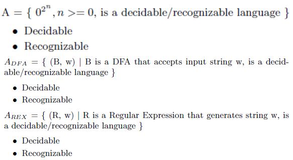 Solved A = { 02", n >= 0, is a decidable/recognizable | Chegg.com