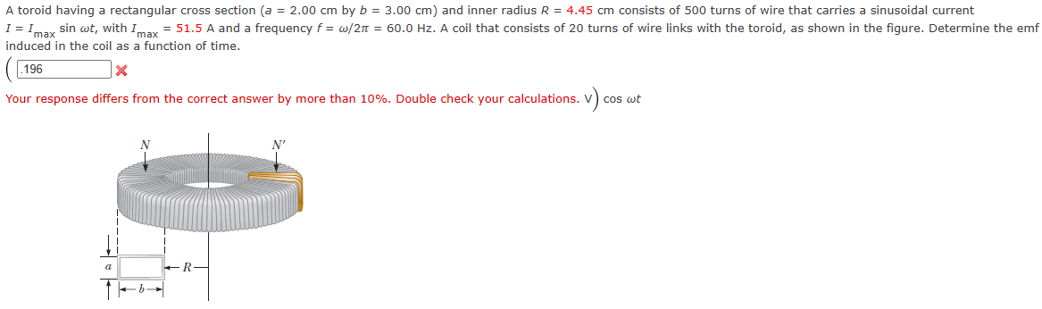 Solved A toroid having a rectangular cross section ( a=2.00 | Chegg.com