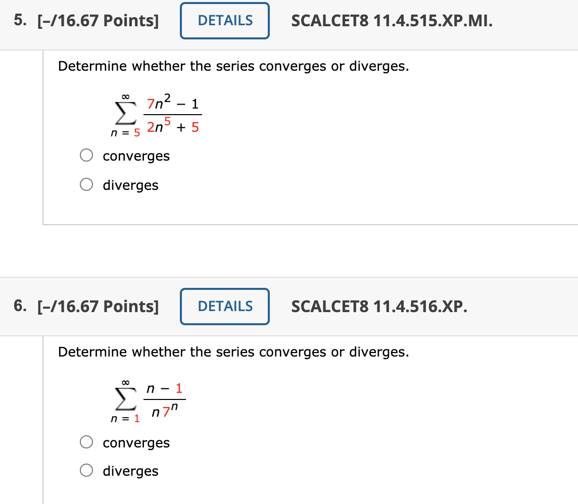 Solved 5. [-/16.67 Points] DETAILS SCALCET8 11.4.515.XP.MI. | Chegg.com