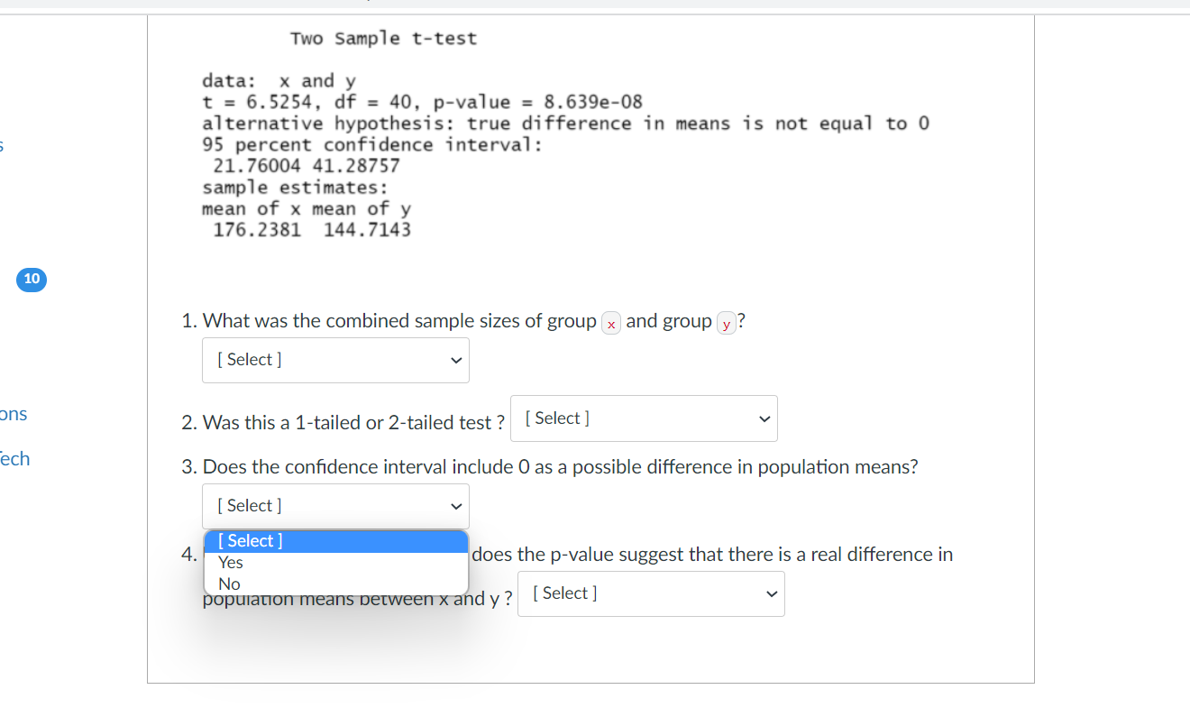 Solved The following is the output of a Student's t-test | Chegg.com