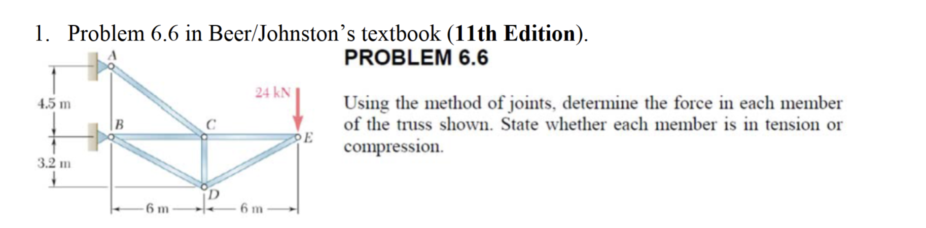 Solved 1. Problem 6.6 in Beer/Johnston's textbook (11th | Chegg.com