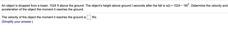 Solved An Object Is Dropped From A Tower 1024 Ft Above The