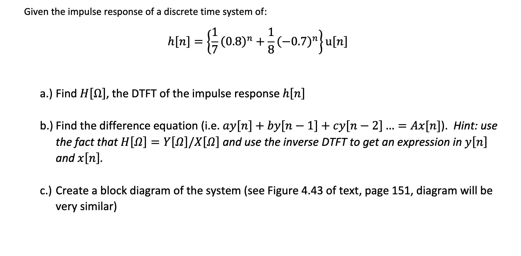 Solved Given the impulse response of a discrete time system | Chegg.com