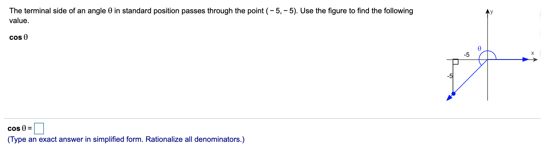 Solved The terminal side of an angle o in standard position | Chegg.com