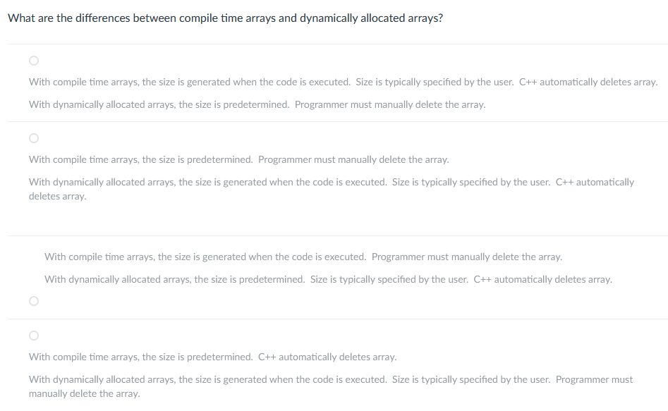 Solved What are the differences between compile time arrays | Chegg.com