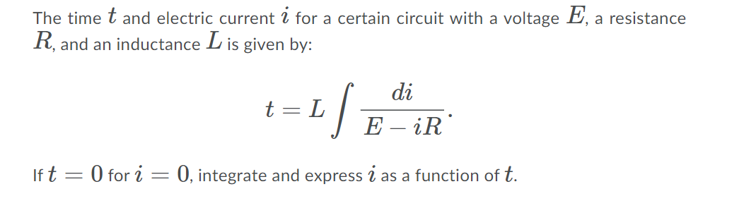 Solved The time t and electric current i for a certain | Chegg.com