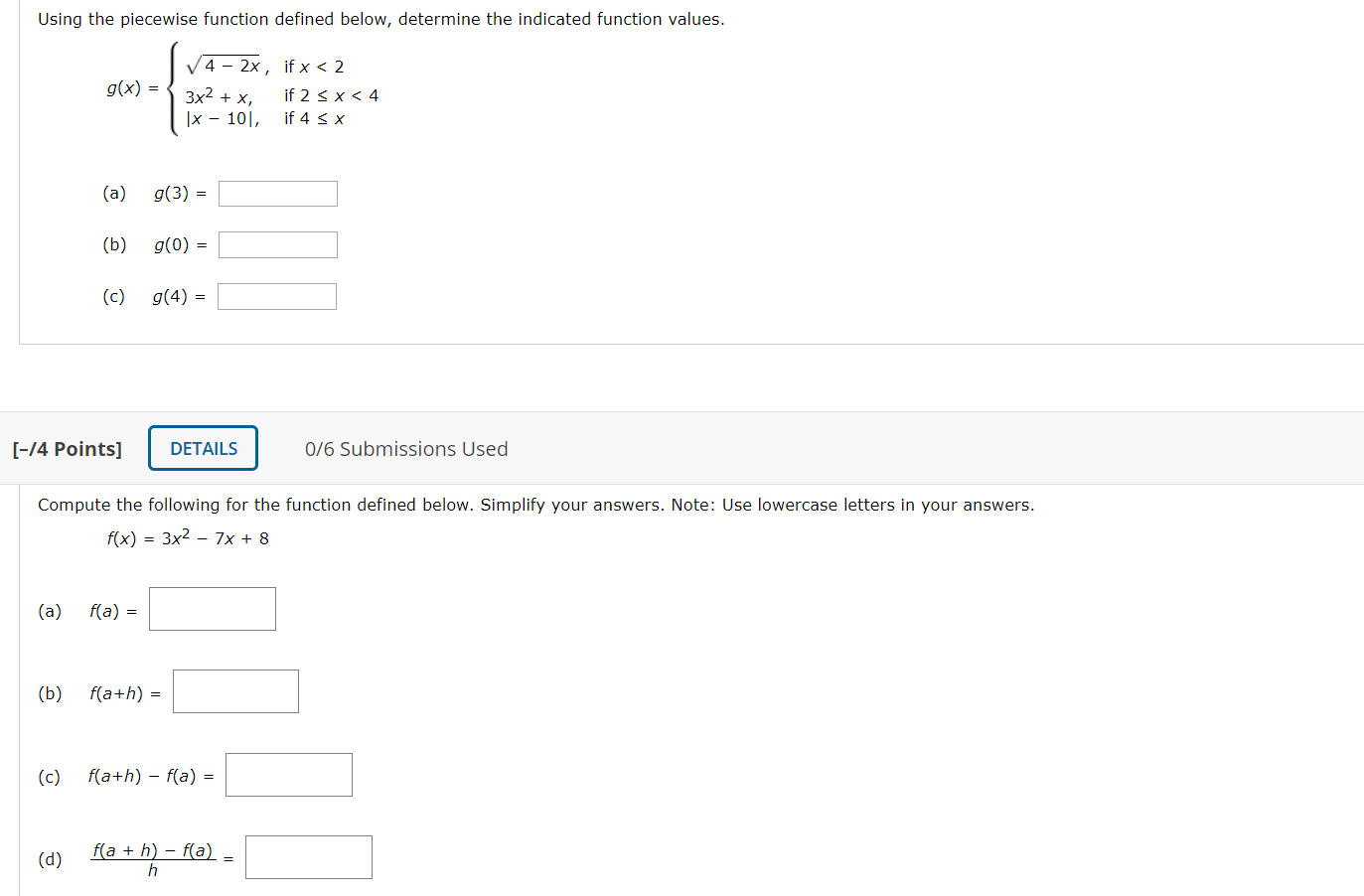 Solved Using the piecewise function defined below, determine | Chegg.com