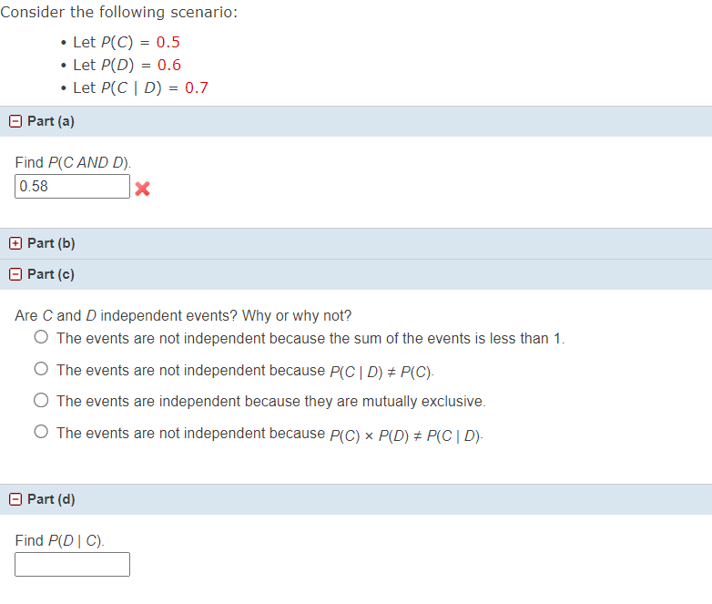 Solved Consider the following scenario: - Let P(C)=0.5 - Let | Chegg.com