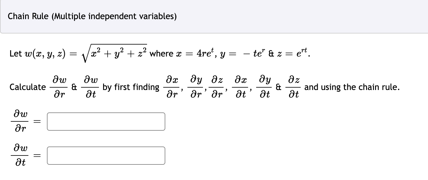Solved Chain Rule (Multiple independent variables) Let | Chegg.com