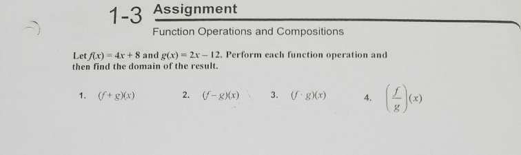 Solved 1-3 Assignment Function Operations and Compositions | Chegg.com
