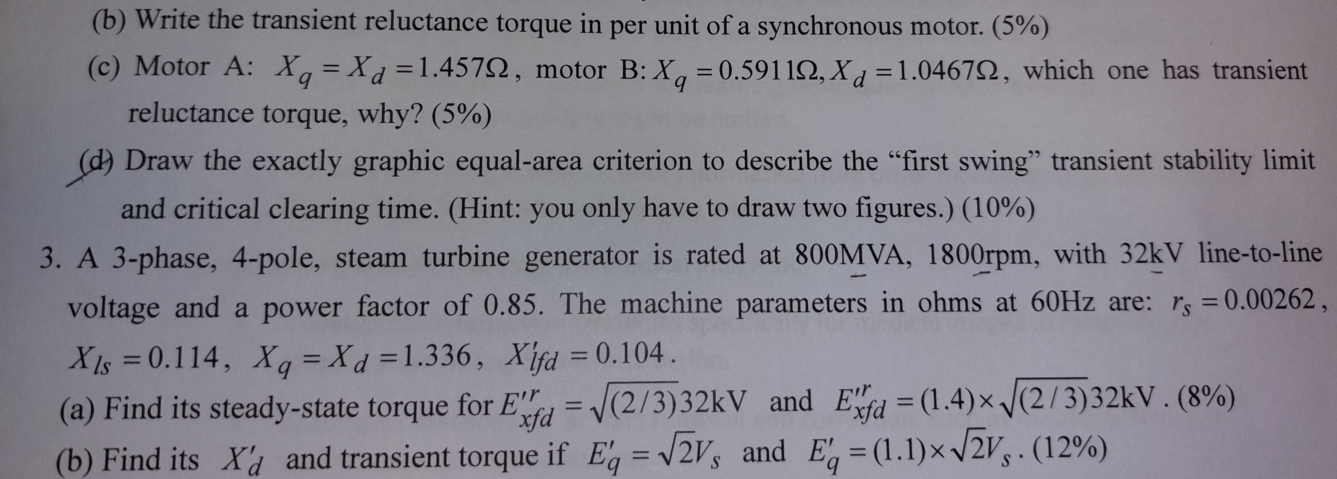 Solved (b) ﻿Write the transient reluctance torque in per | Chegg.com
