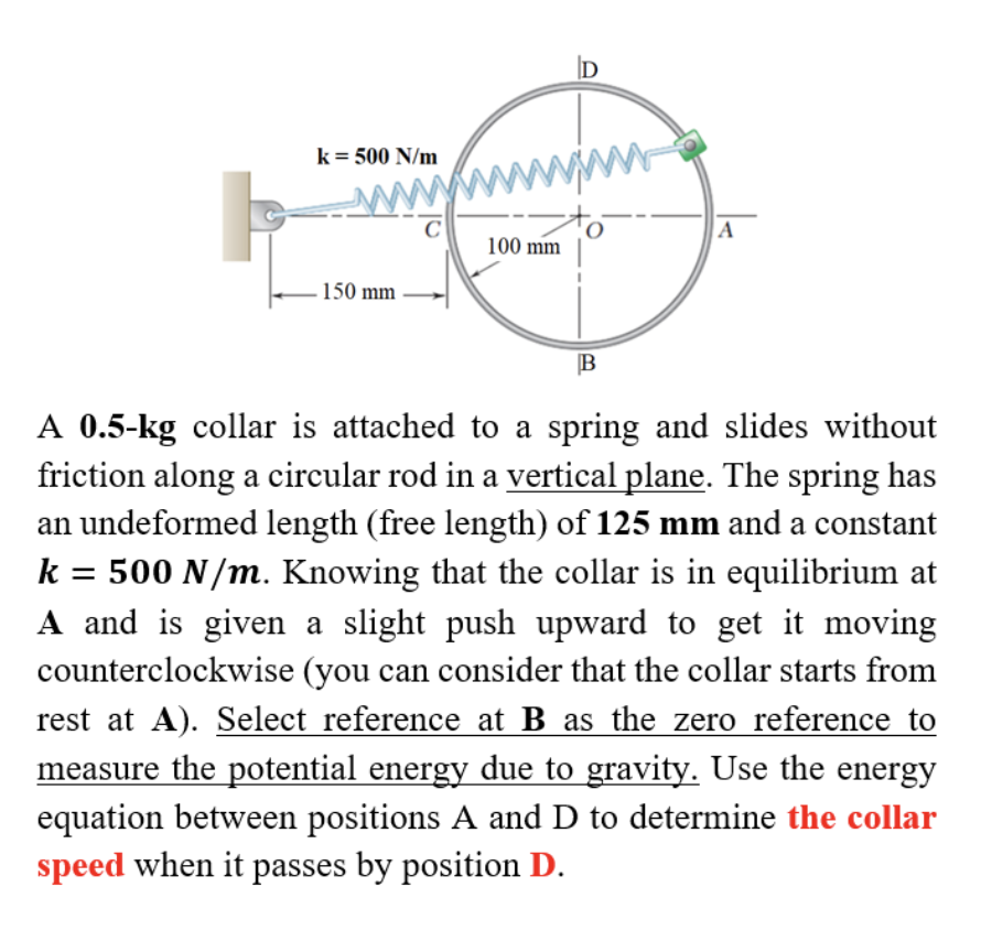 Solved A 0.5-kg collar is attached to a spring and slides | Chegg.com