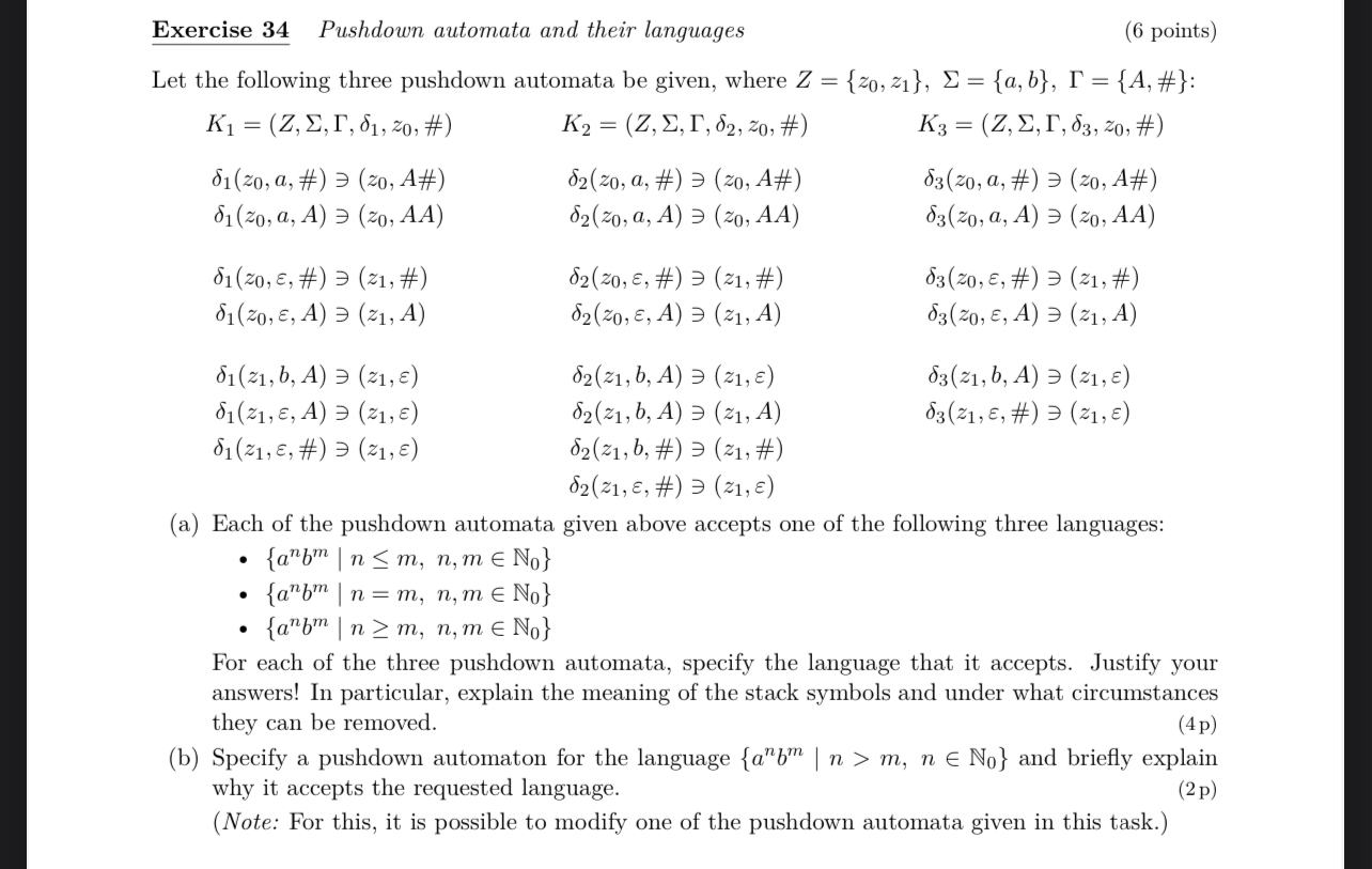 Solved Xercise 34 Pushdown Automata And Their Languages 6