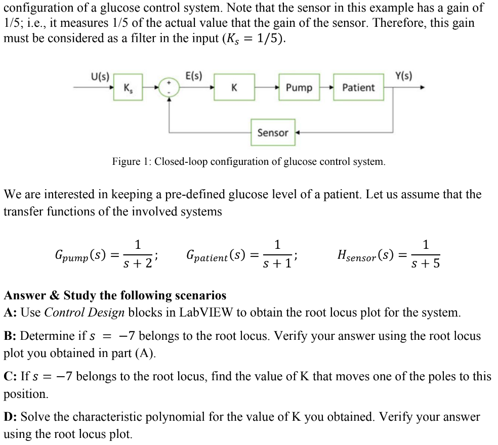 Solved configuration of a glucose control system. Note that | Chegg.com