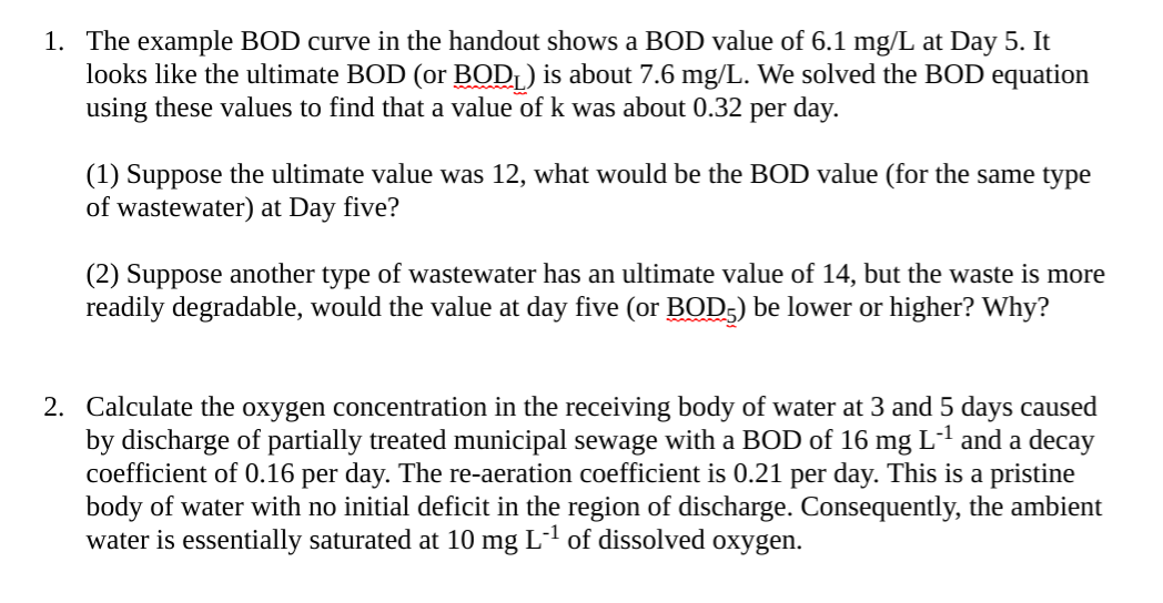 Solved 1. The example BOD curve in the handout shows a BOD | Chegg.com