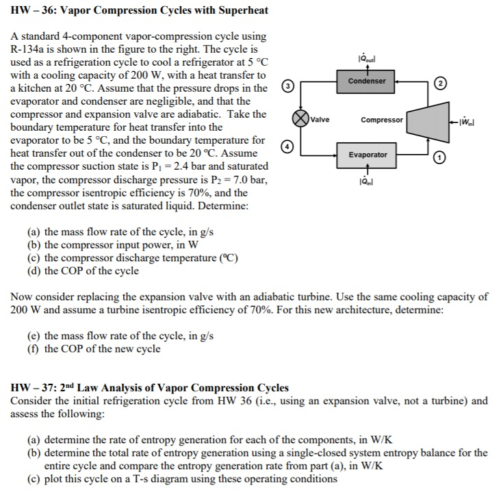 Solved HW - 36: Vapor Compression Cycles with Superheat Qout | Chegg.com