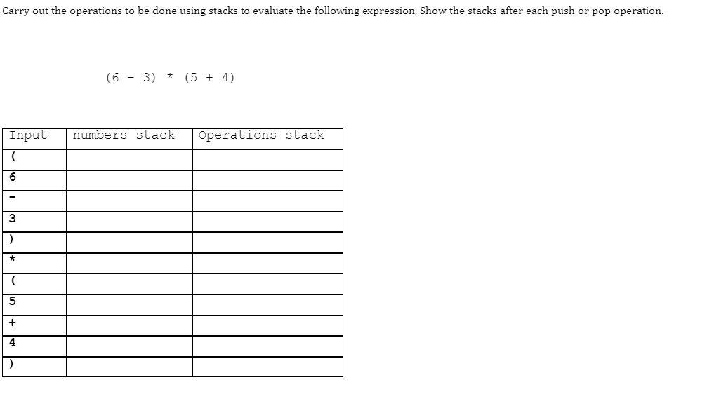 Solved Use a stack to check whether the following expression | Chegg.com