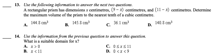 Solved 13. Use the following information to answer the next | Chegg.com