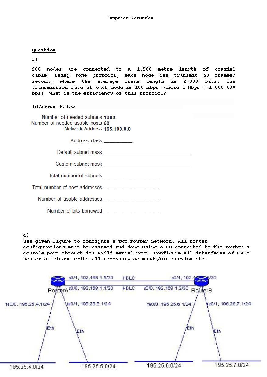 Solved Computer Networks Question a) are a 200 nodes | Chegg.com
