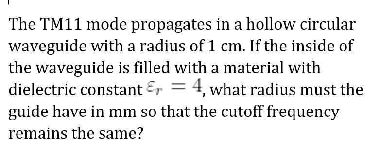Solved The TM11 mode propagates in a hollow circular | Chegg.com