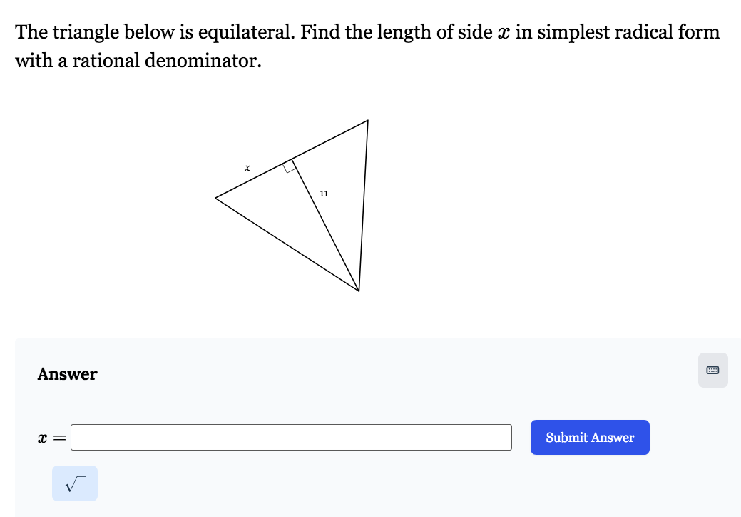 Solved The triangle below is equilateral. Find the length of | Chegg.com
