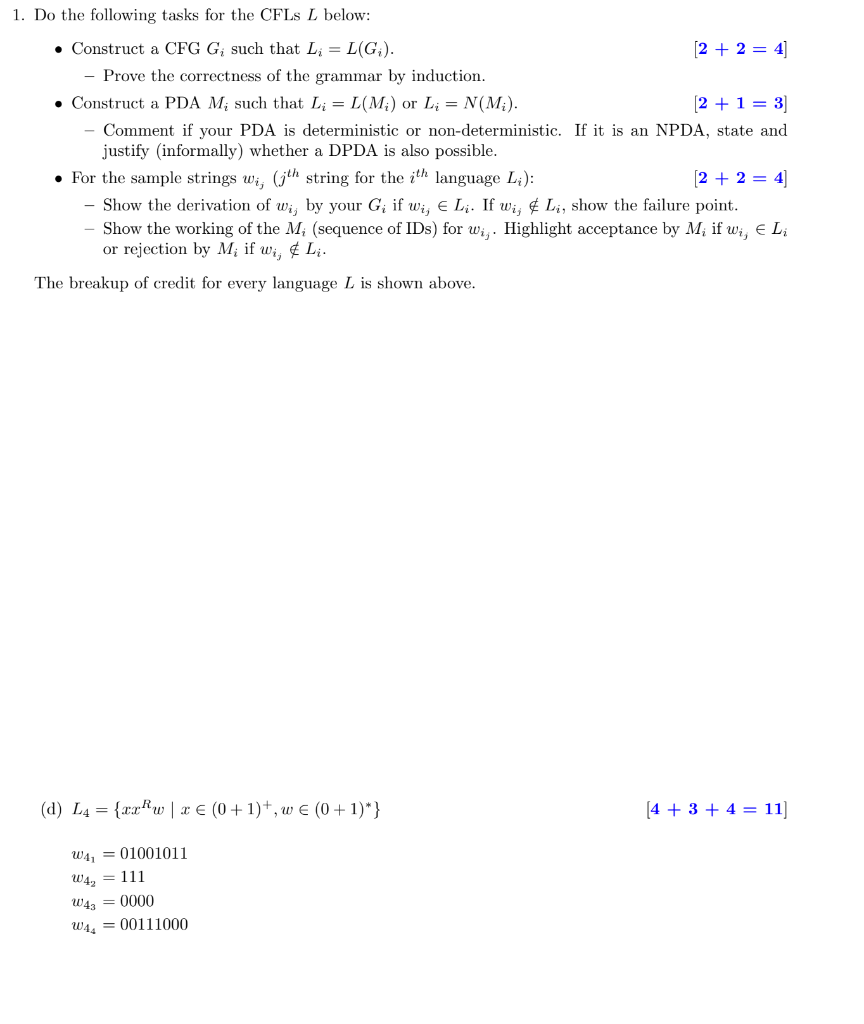 Solved 1. Do the following tasks for the CFLs L below: - | Chegg.com