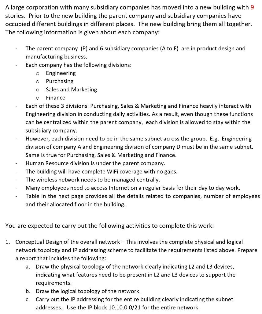 Solved A large corporation with many subsidiary companies | Chegg.com