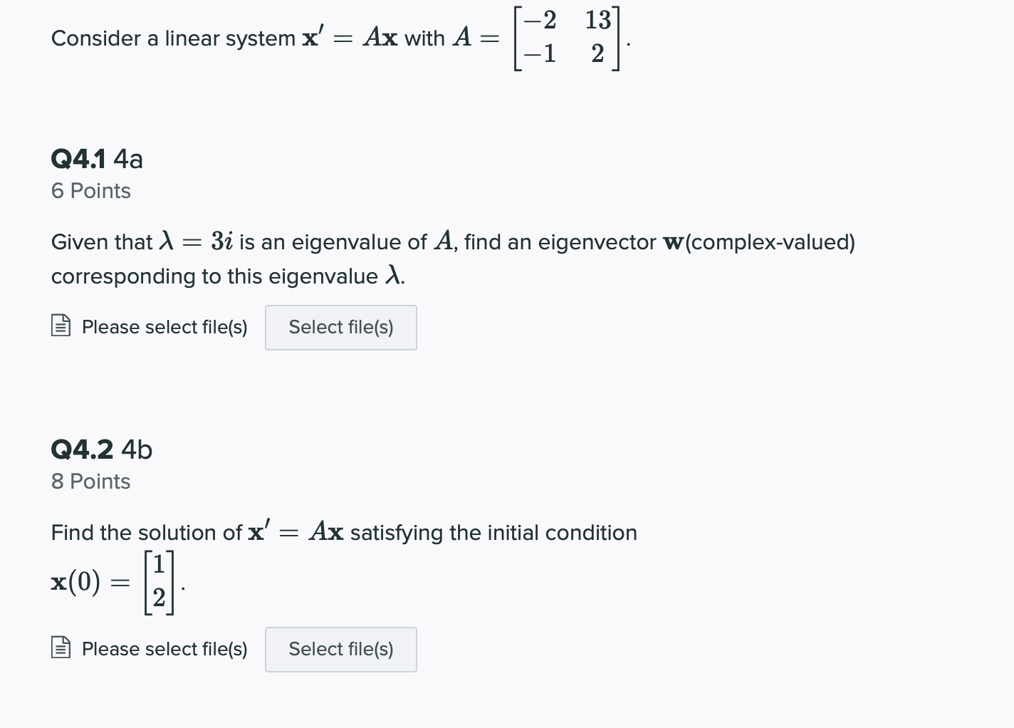 Solved ? Consider a linear system x' = = Ax with A -2 13 -1 | Chegg.com