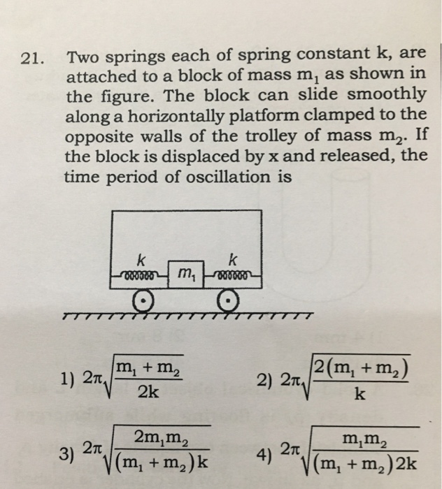 Solved Two springs each of spring constant k, are | attached | Chegg.com
