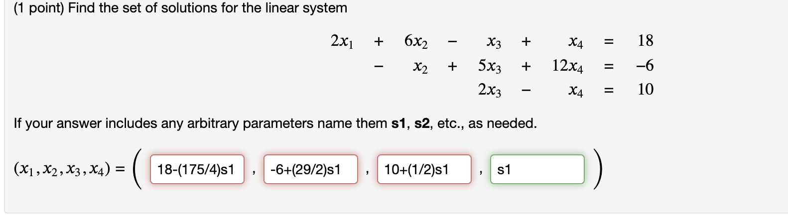 Solved (1 point) Find the set of solutions for the linear | Chegg.com
