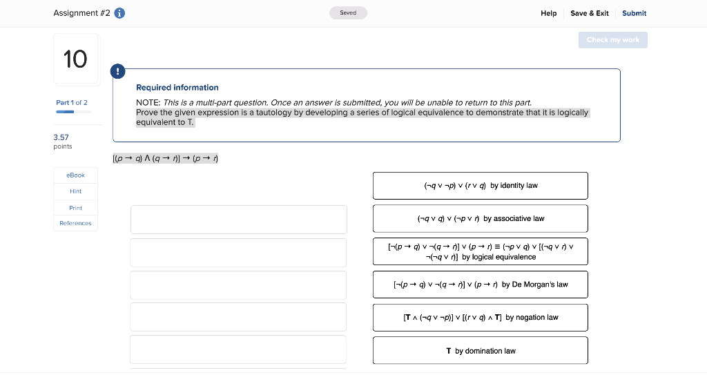 Solved Assignment #2 A Saved Help Save & Exit Submit Check | Chegg.com
