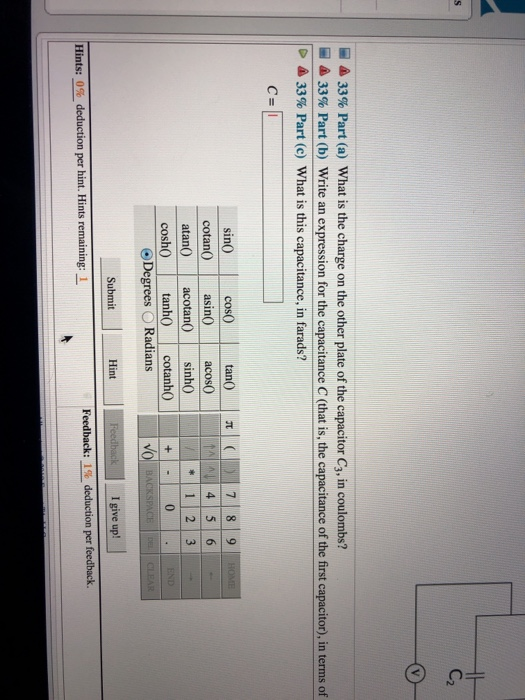 Solved (7%) Problem 12: Three capacitors with c C1-C,C2-3C, | Chegg.com