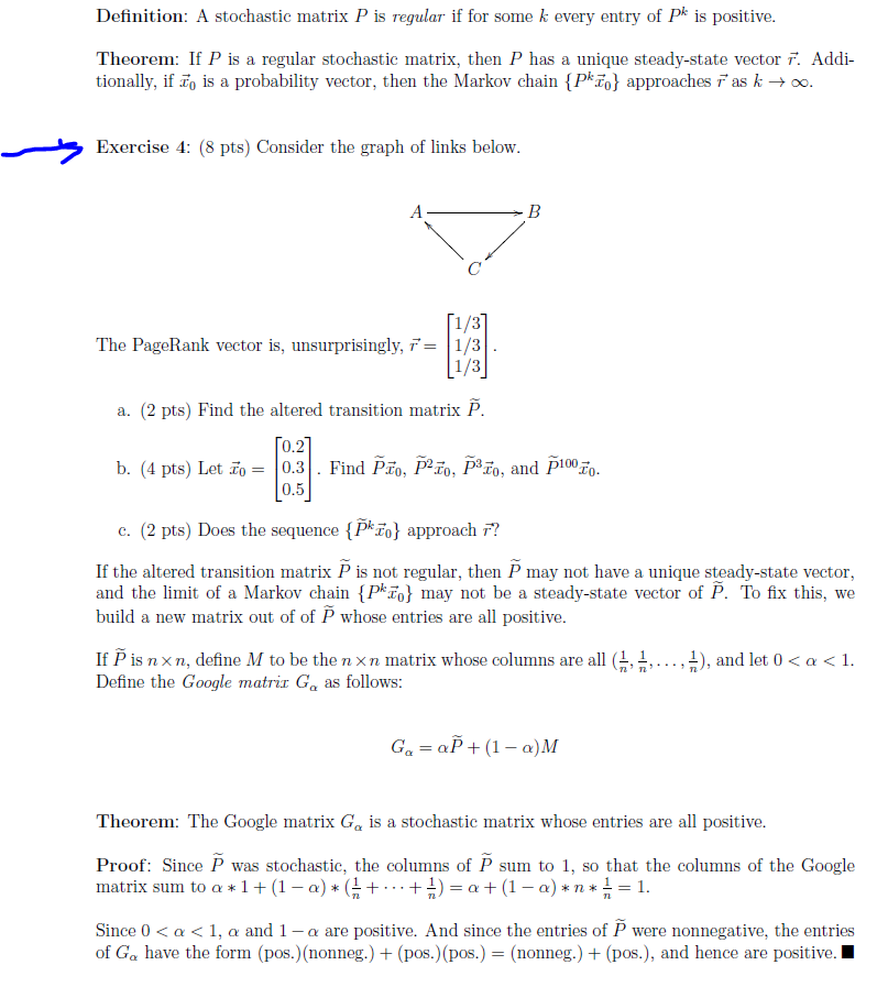 Solved Definition: A stochastic matrix \\( P \\) is regular | Chegg.com
