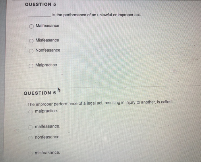 Solved QUESTION 5 is the performance of an unlawful or | Chegg.com