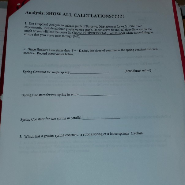 Discover Hooke's Law AP Physics Laboratory #9 Spring | Chegg.com